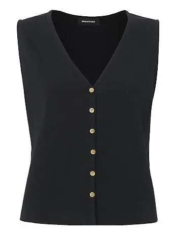 Whistles V-neck Ribbed-knit Tank Top - Black