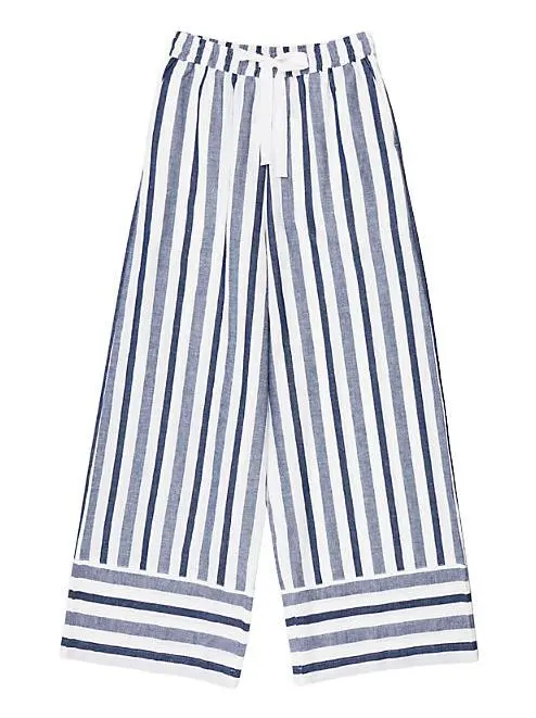 RO&ZO Striped Wide-leg Cotton-linen Trousers - Blue