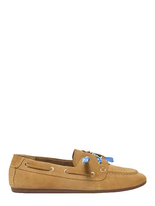 Maje Suede Boat Shoes With Lace Detail - Camel