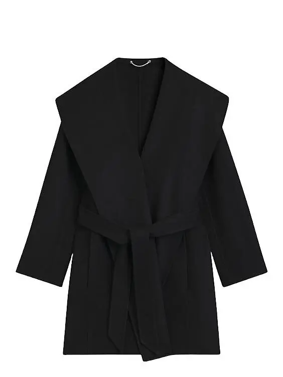 BOSS Relaxed-fit Belted-waist Wool-blend Coat - Black