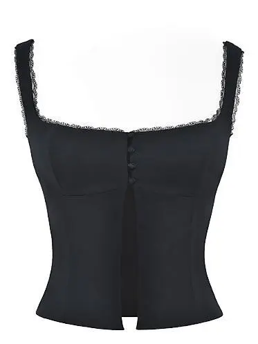 House Of Cb Noura Square-neck Stretch-cotton Top - Black