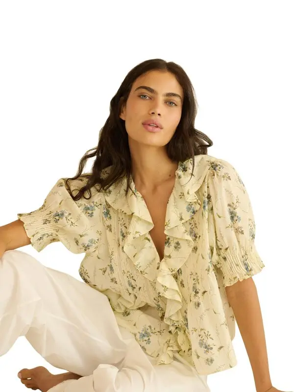 DÔEN Floral Print Henri Blouse - Sunshine Prairie Rose