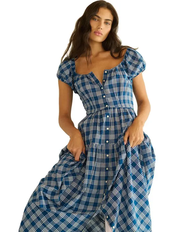 DÔEN Valenne Tiered Maxi Dress - Dorset Plaid
