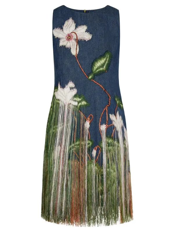 Oscar De La Renta Chin Cyclamen Fringe Shift Dress - One-color