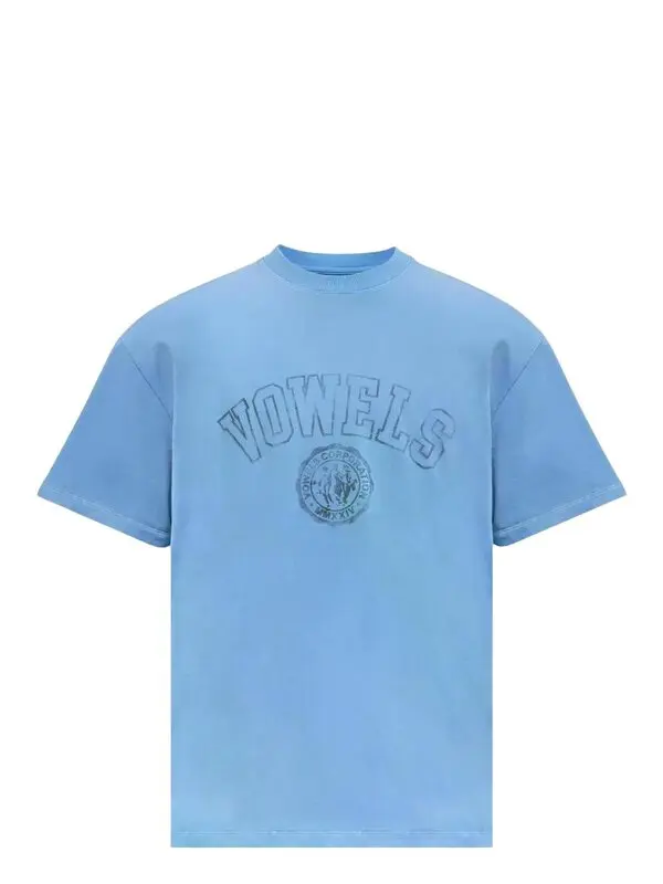 VOWELS Crew-neck Logo-lettering T-shirt - Blue