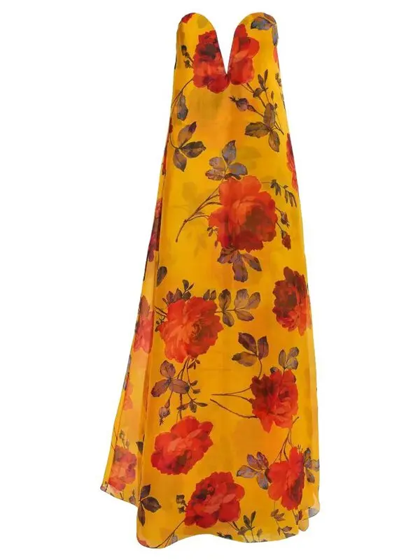 Carolina Herrera Rose-print Organza Gown - Yellow