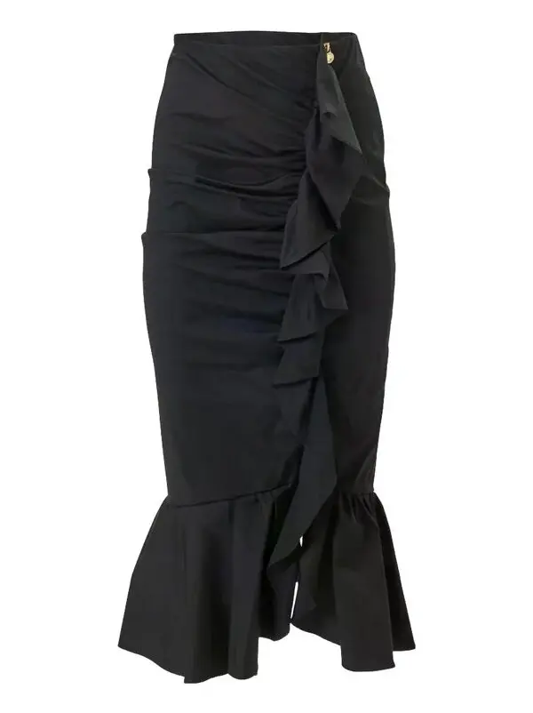 Carolina Herrera Ruched Pencil Skirt With Ruffle - Black