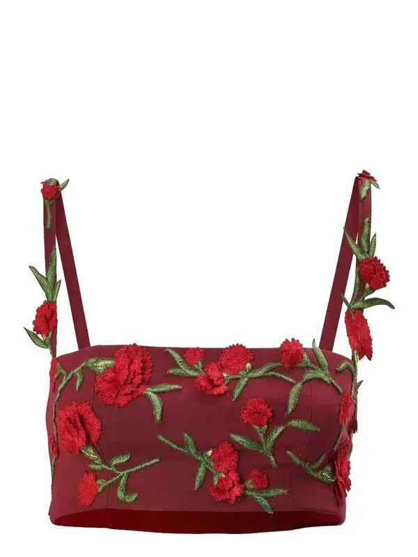 Carolina Herrera Floral-embroidered Bandeau Top - Red