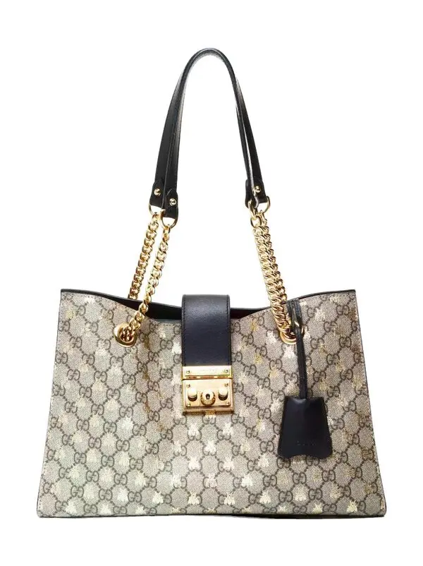 Gucci 2010s Bee-motif Padlock Tote Bag - Brown