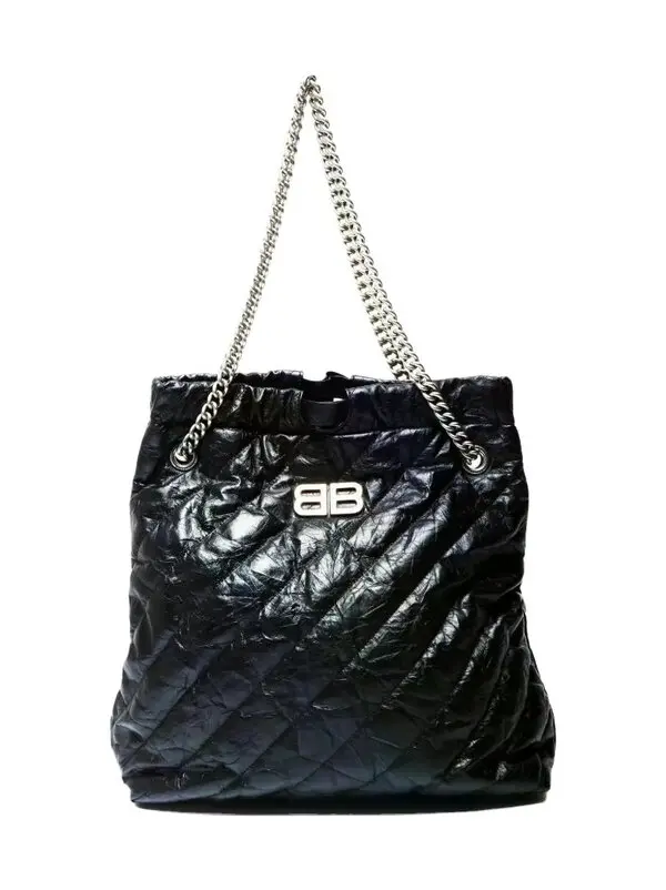Balenciaga Crush Quilted Chain Tote Bag - Black