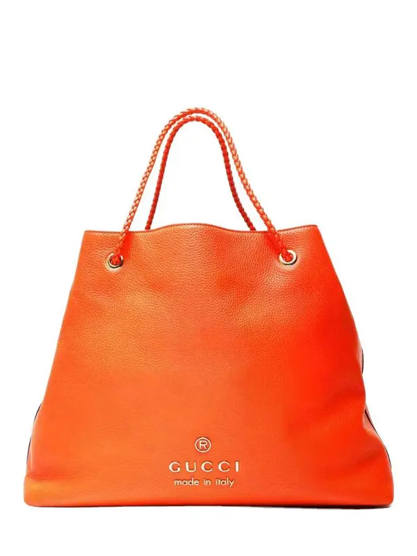 Gucci 2010s Logo Leather Tote Bag - Orange