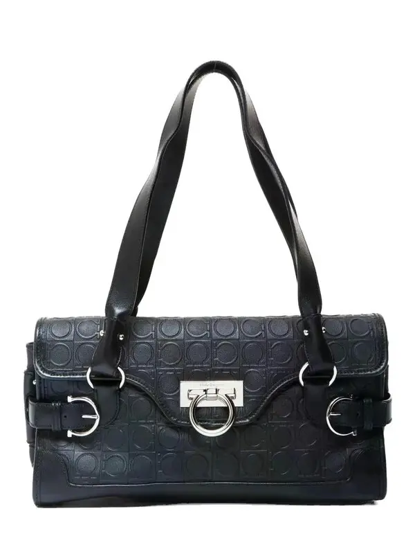 FERRAGAMO 2000s Gancini-pattern Shoulder Bag - Black