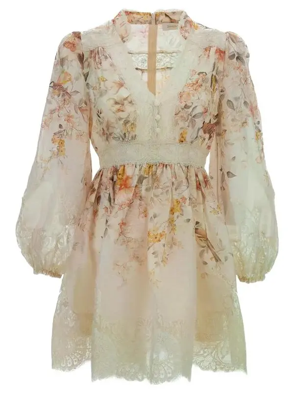 Zimmermann Luna Lace Mini Dress - Pink