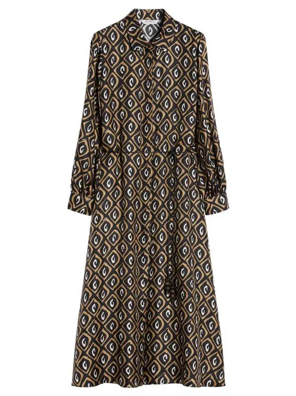 Max Mara Printed Silk Twill Shirt Dress - Black