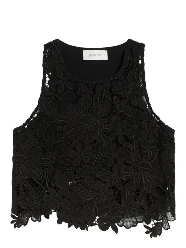 Max Mara Floral Macramé Top - Black