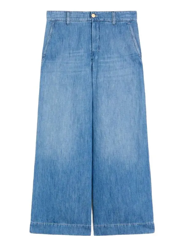 Max Mara Cotton And Linen Denim Wide Leg Trousers - Navy