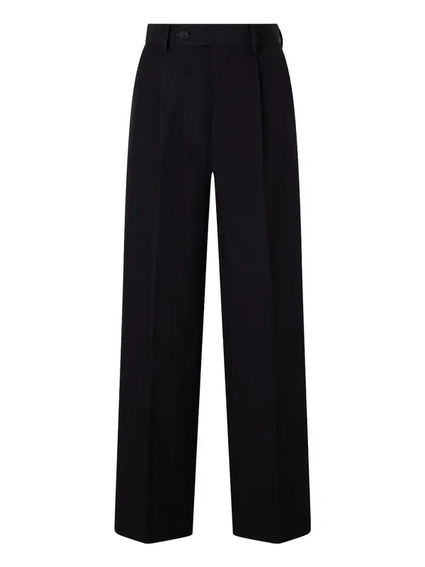 Auralee Pleated Wool, Cotton And Linen-blend Oxford Wide-leg Pants - Black
