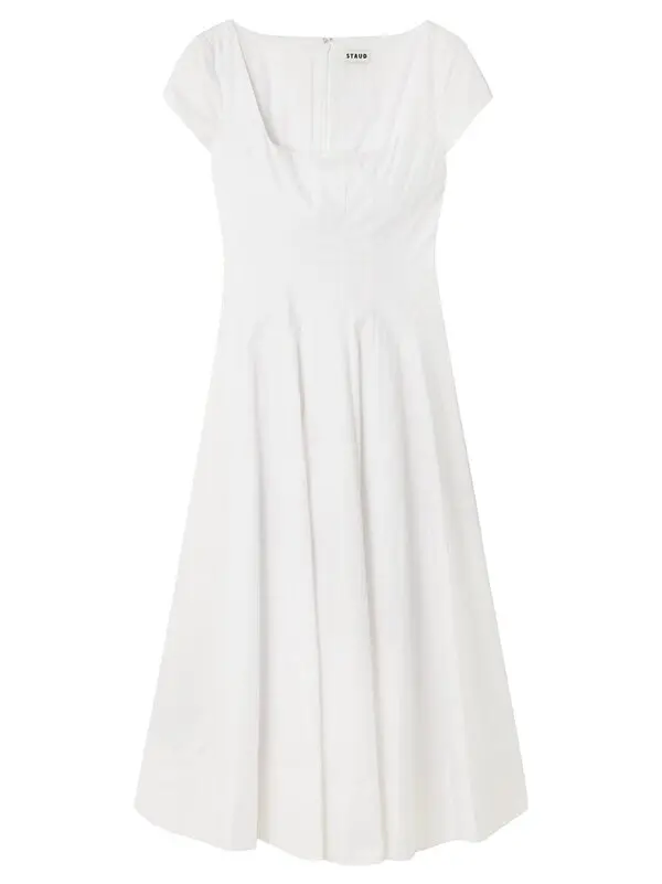 Staud Wells Pleated Midi Dress - White