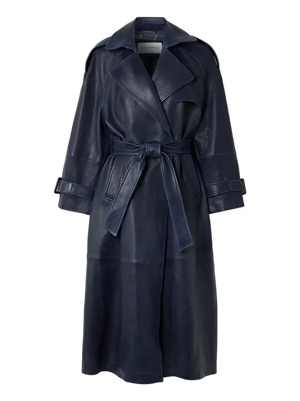 Nour Hammour Claudia Belted Textured-leather Trench Coat - Blue