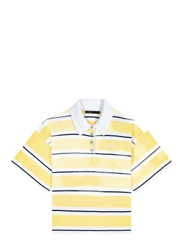 Maje Cotton Striped Knit Polo Shirt - Pale Yellow