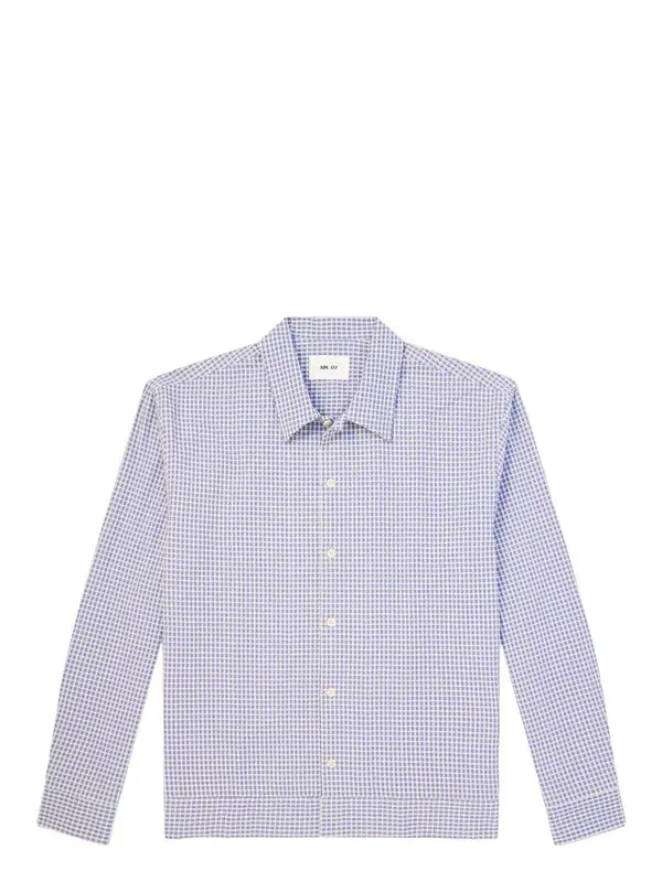 Nn07 Reed 50057 Checked Organic Cotton-blend Seersucker Shirt - Blue
