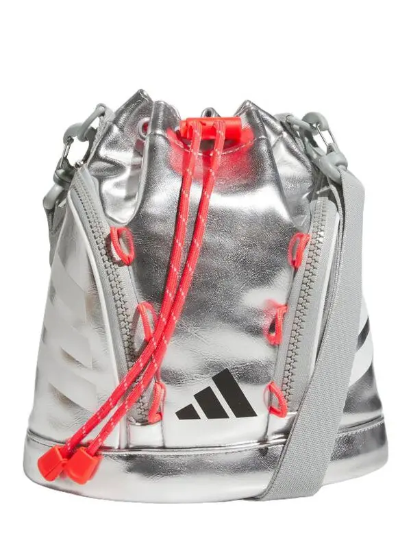 Adidas Boot Bucket Crossbody Bag - Silver Metallic / Lucid Red / White