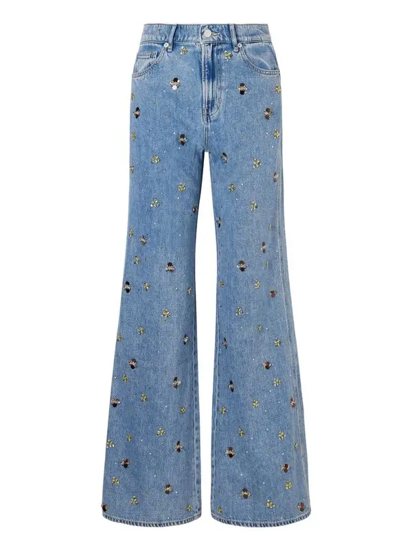 Veronica Beard Kasey Embellished Wide-leg Jeans - Blue