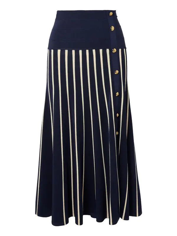 Zimmermann Luna Button-detailed Striped Midi Skirt - Blue