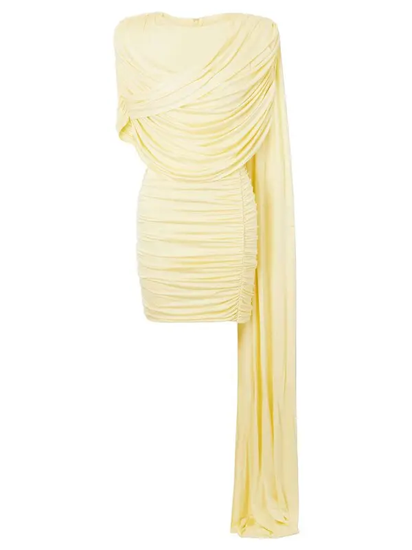 THE NEW ARRIVALS ILKYAZ OZEL Khara Scarf-detailed Draped Jersey Mini Dress - Yellow
