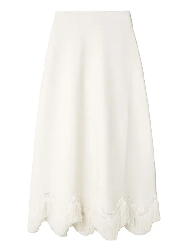 Ulla Johnson Pauline Scalloped Fringed Knitted Midi Skirt - White