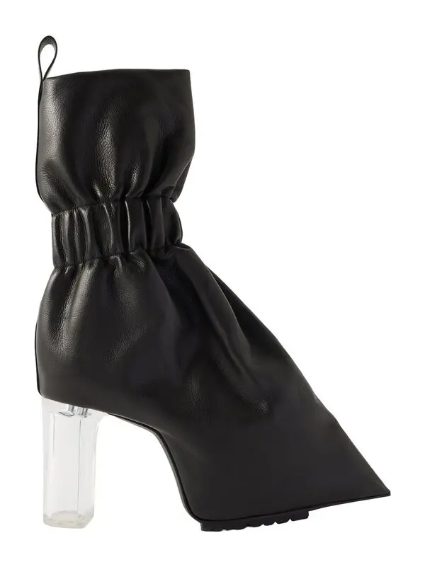 Rick Owens Taquito Gathered Leather Ankle Boots - Black