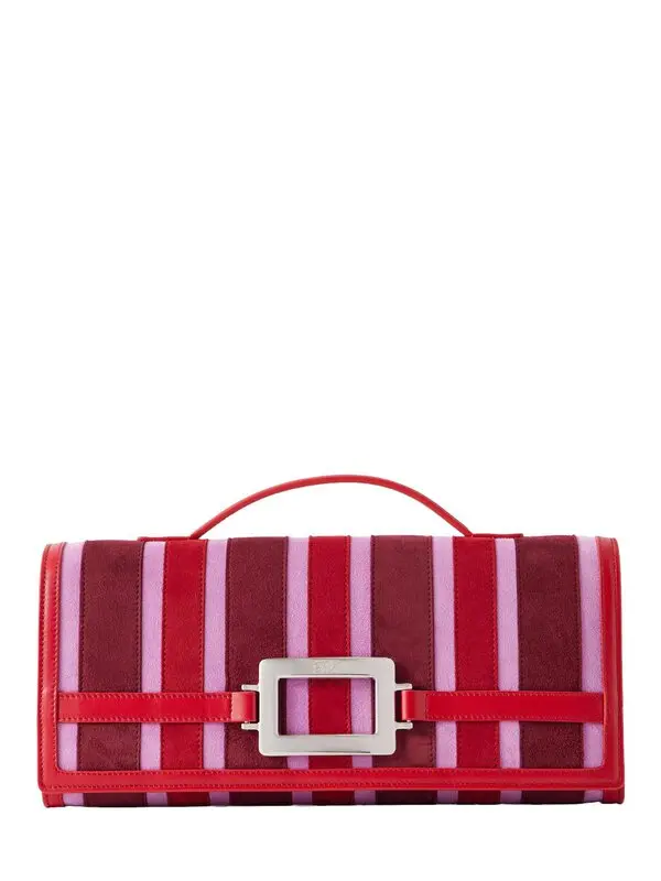 ROGER VIVIER Belle Vivier Striped Suede Clutch - Pink