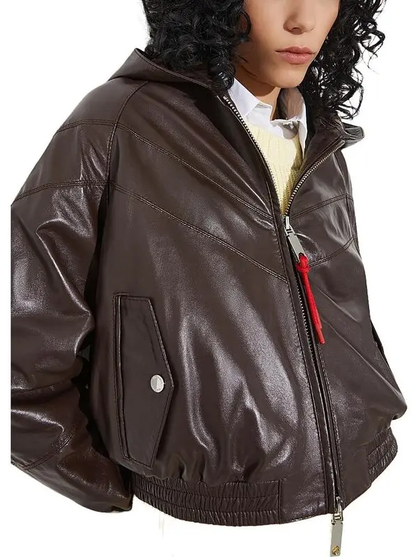 Max & Co. Mcoricetta Leather Bomber Jacket - Chocolate