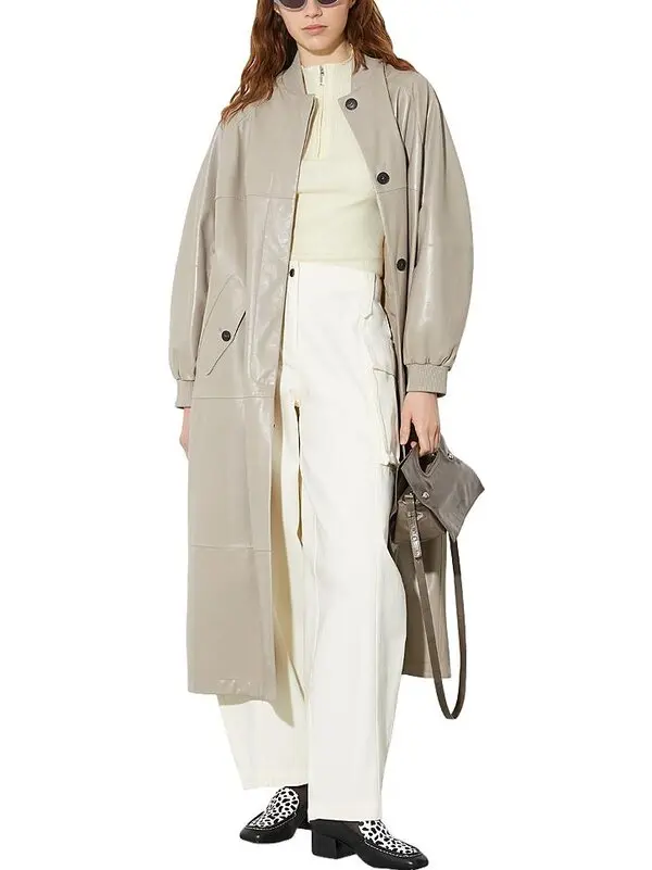 Max & Co. Glossy Leather Duster Coat - Grey