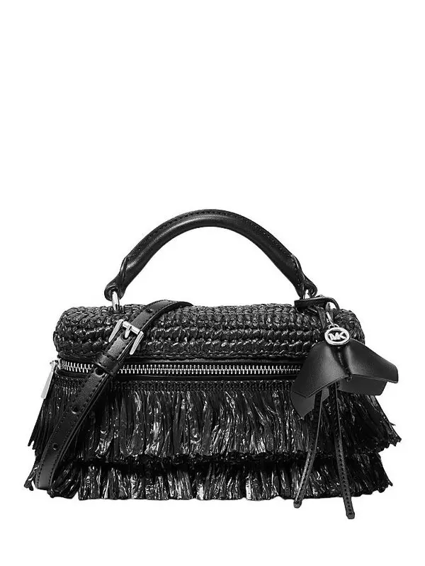 Michael Kors Jana Extra Small Fringed Raffia Crossbody Bag - Black