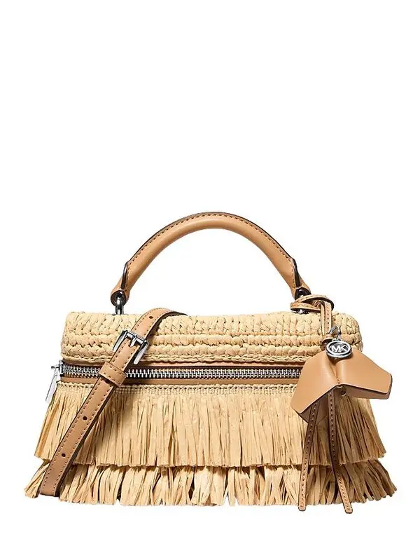 Michael Kors Jana Extra Small Fringed Raffia Crossbody Bag - Peanut