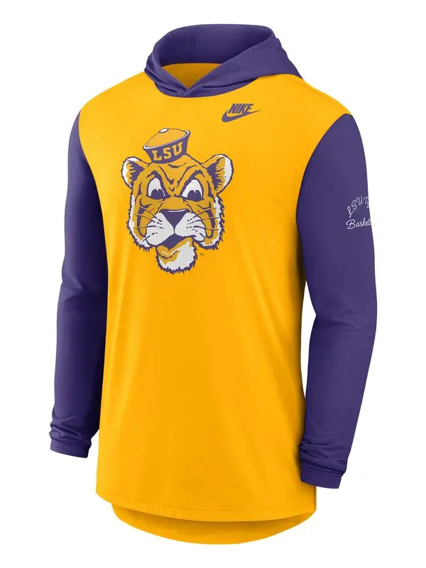 Nike Lsu Campus Legacy Dri-fit College Long-sleeve Hooded T-shirt - Yellow