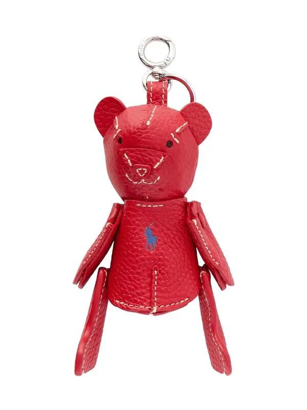 Polo Ralph Lauren Bear Textured Leather And Silver-tone Bag Charm - Red