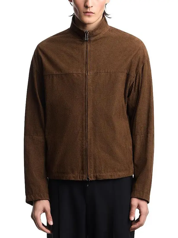 Emporio Armani Perforated Suede Blouson Jacket - Coffee Liqueur