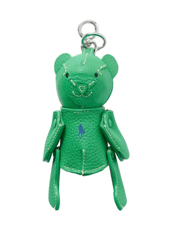 Polo Ralph Lauren Bear Textured-leather And Silver-tone Bag Charm - Green