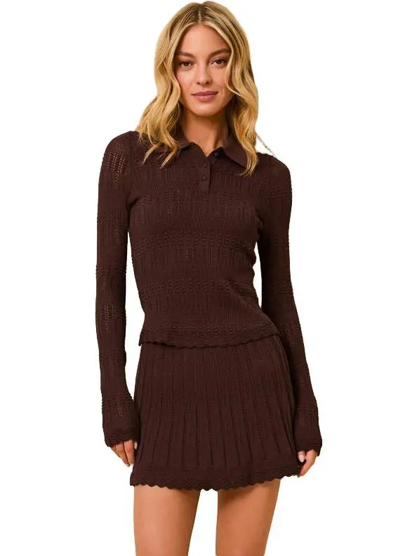 Solid & Striped Debra Top Pointelle Lace Knit Truffle - Brown