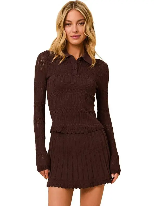 Solid & Striped Debra Pointelle Knit Polo - Brown