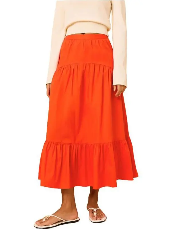 Solid & Striped Indra Tiered Midi Skirt - Red