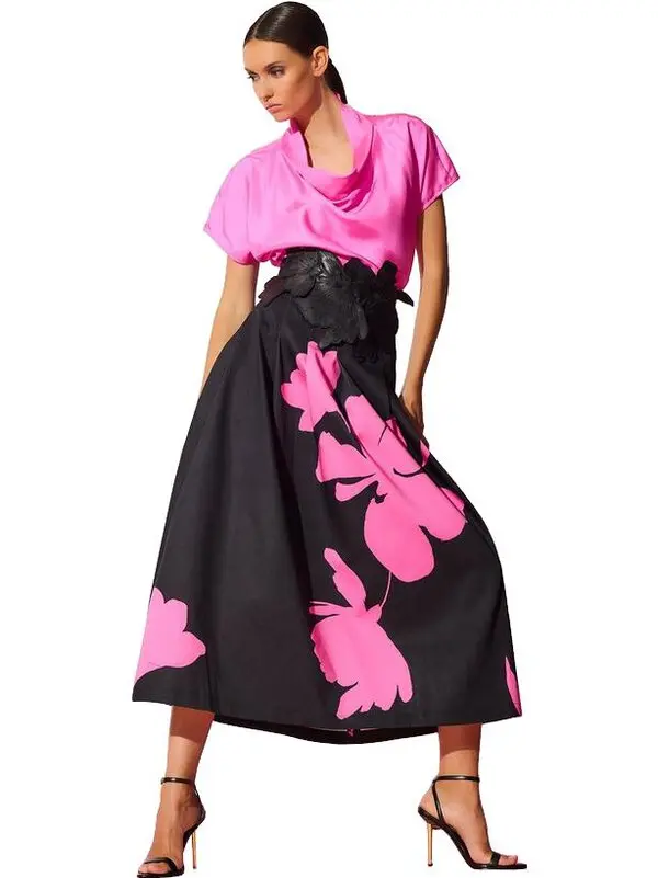 Natori Peony Cotton Chino Pleated Skirt - Floral