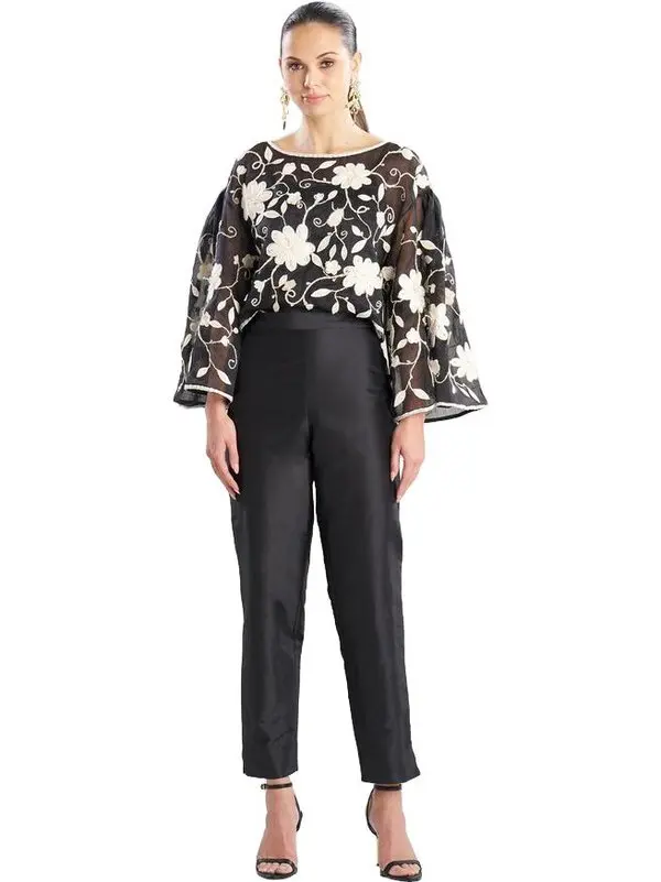 Natori Couture Silk Dupioni Tapered Pants - Black