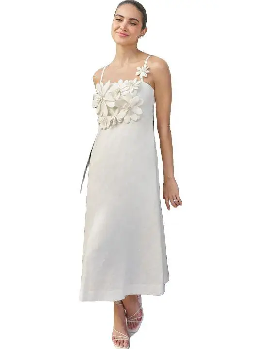 Mestiza New York Esperanza Floral Appliqué Midi Dress - Neutral