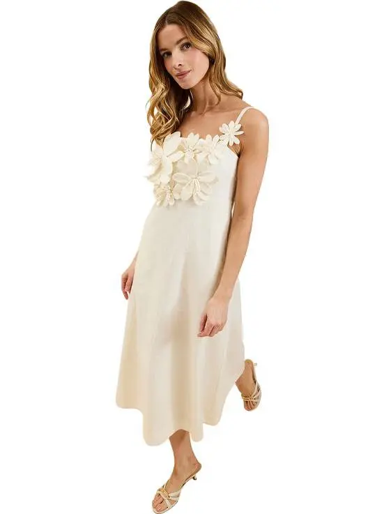 Mestiza New York Esperanza Floral Appliqué Midi Dress - Neutral