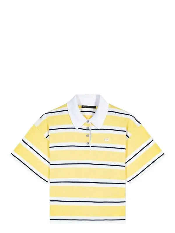 Maje Striped Knit Polo Shirt - Yellow