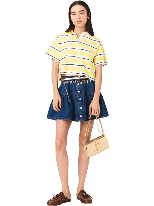 Maje Striped Knit Polo Shirt - Yellow