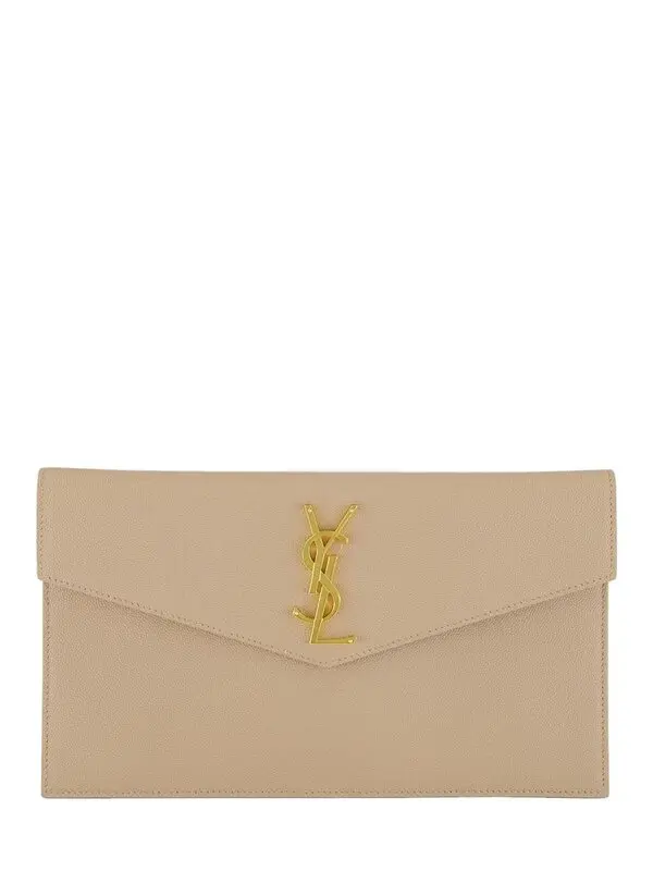 Saint Laurent Uptown Pouch In Grain De Poudre Leather - Beige